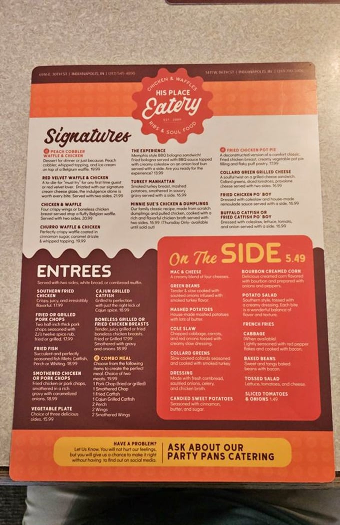 This menu isn't just reading material—it's a roadmap to happiness with destinations like "Red Velvet Waffle & Chicken."