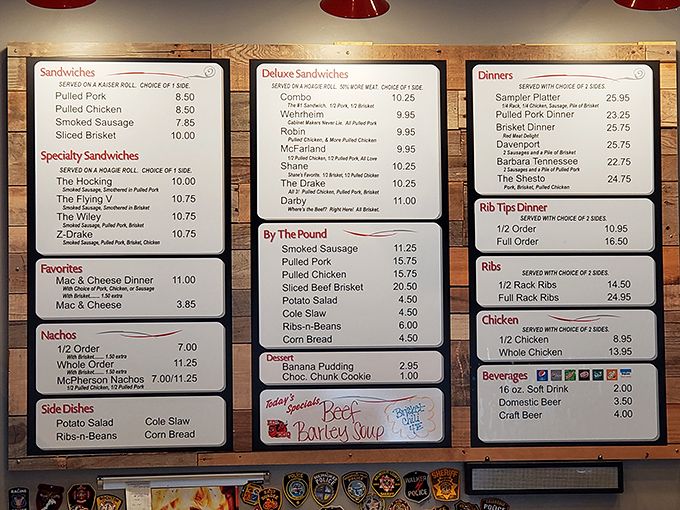 The menu board – a roadmap to happiness. Study it carefully, but remember: in barbecue mathematics, "too much" is rarely calculated correctly.