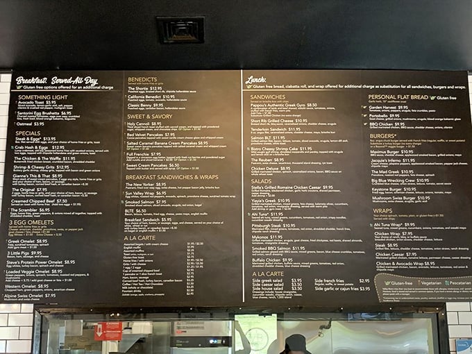 A menu board that reads like a love letter to breakfast. Decision paralysis has never been so delicious—or justified.