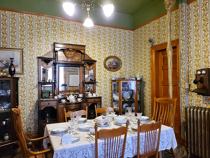 Victorian dining wasn't just about eating—it was theater. This meticulously set table awaits guests as if the 1890s never ended.