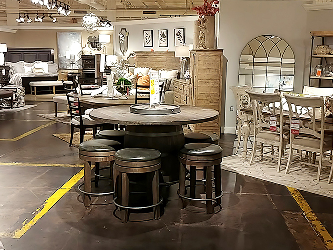 That barrel-style dining table isn't just furniture—it's where future family stories will unfold, one meal at a time.