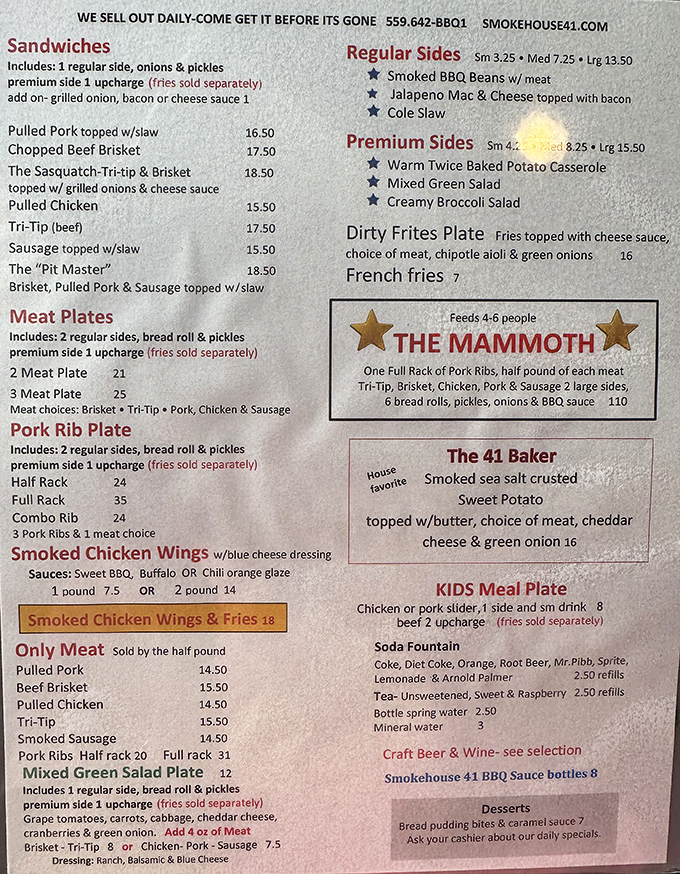 This isn't just a menu—it's a roadmap to happiness. Note "The Mammoth" at the bottom right, challenging brave souls everywhere.