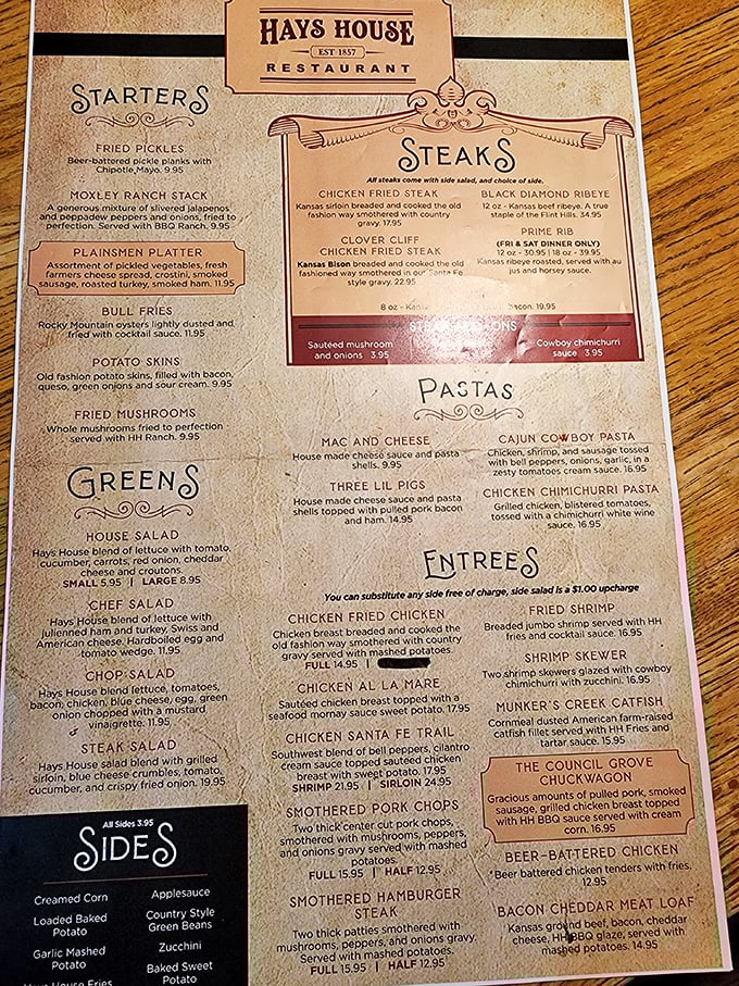 This isn't just a menu—it's a treasure map where X marks the spot for your next food coma. The Black Diamond Ribeye beckons.