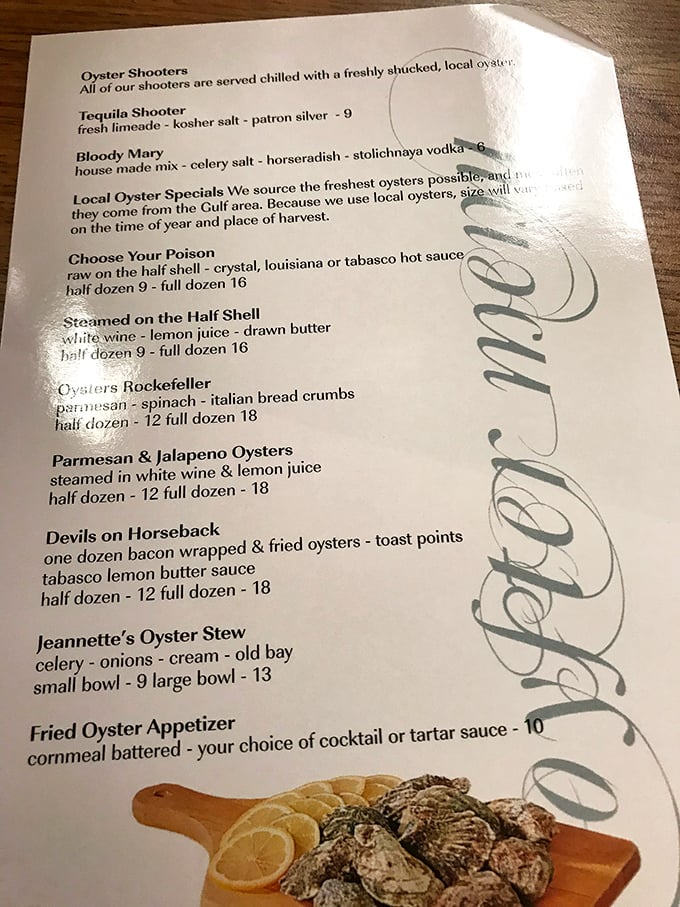 The oyster menu reads like poetry for seafood lovers. "Choose Your Poison" isn't a threat—it's a delicious promise.