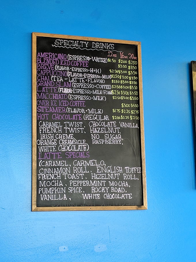 The chalkboard menu reads like poetry for the sweet-toothed, with specialty drinks that transform coffee into dessert's sophisticated cousin.