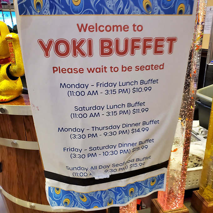 The menu board that launches a thousand food fantasies. Notice how they save the seafood extravaganza for Sunday – that's what we call strategic meal planning!