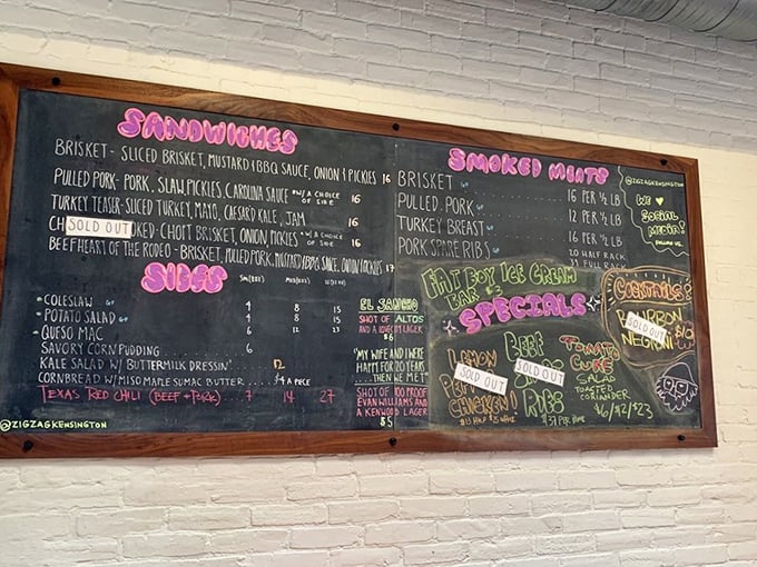 That chalkboard menu isn't just information—it's a roadmap to happiness. The "SOLD OUT" notations aren't marketing; they're badges of honor.