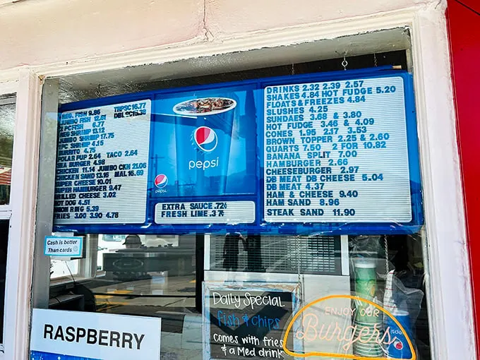 This no-nonsense menu board tells you everything you need to know—life's complicated enough without fancy food descriptions.