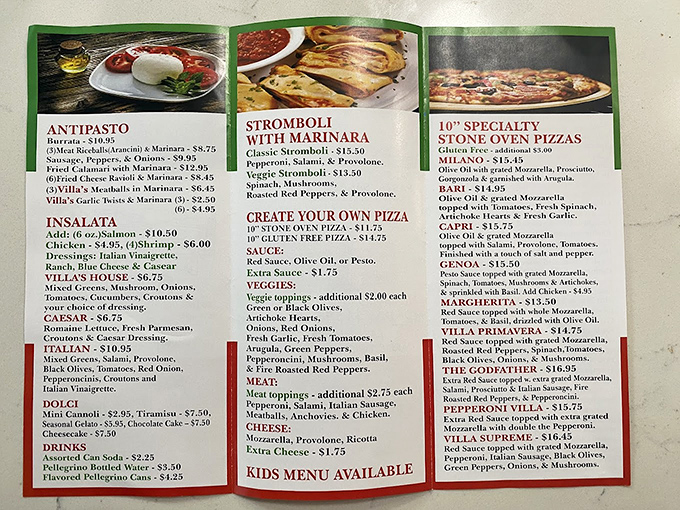 A menu that doesn't need QR codes or avant-garde descriptions—just straightforward Italian classics that speak the universal language of comfort.
