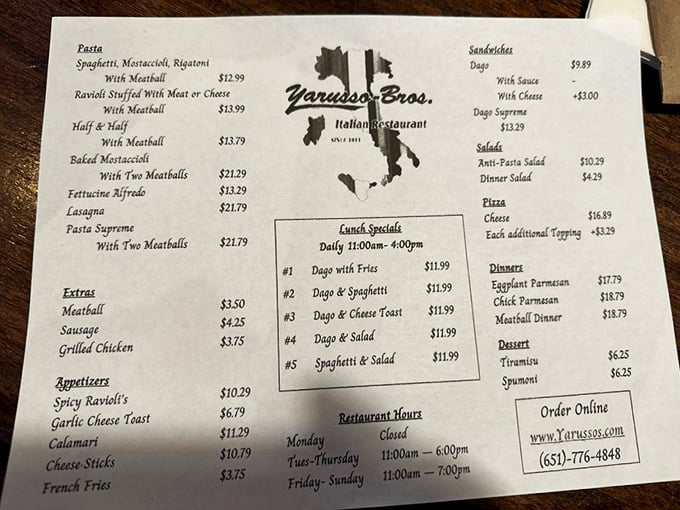 A menu that doesn't need fancy fonts or pretentious descriptions—just honest Italian-American classics that have stood the test of time.
