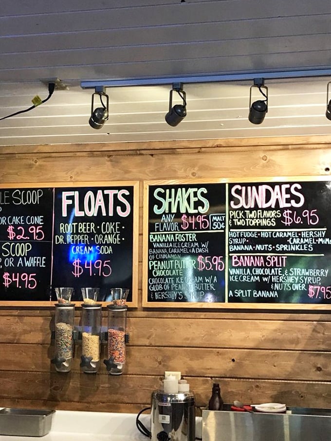 That menu board isn't just listing flavors—it's offering a roadmap to happiness, one scoop at a time.