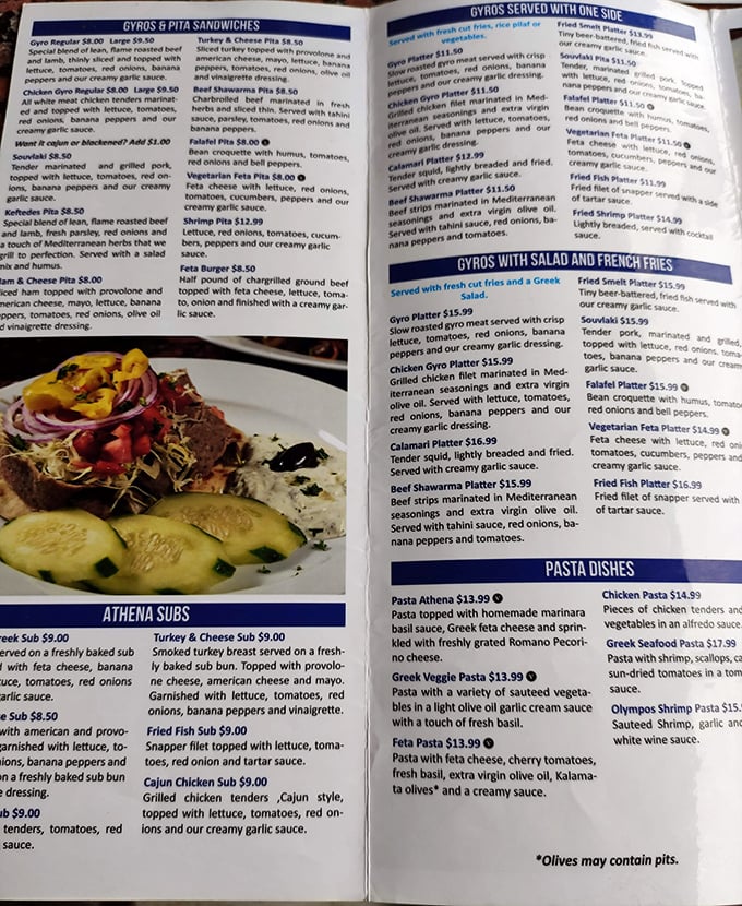 This menu isn't just a list—it's a passport to flavor town. The gyro section alone could make Zeus weep with joy.