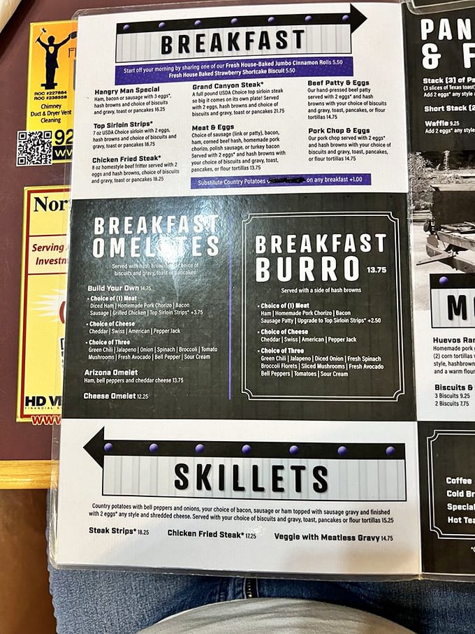 A menu that doesn't need a translator or a loan officer. Straightforward breakfast classics that speak the universal language of "I'm going to need a nap after this."