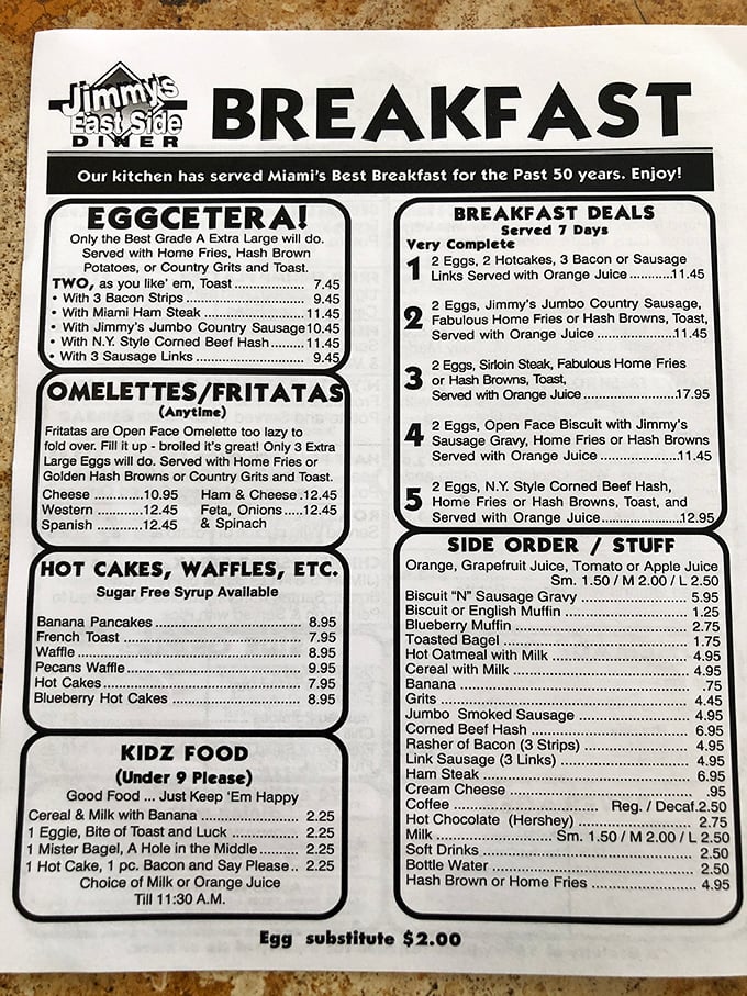 The menu at Jimmy's reads like a love letter to breakfast classics. "Fritatas too lazy to fold over" might be the best menu description ever written.