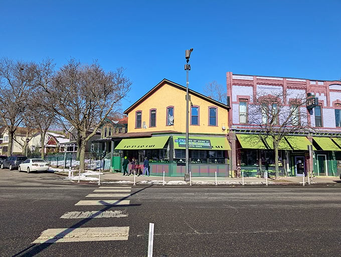 Day by Day Café: That sunshine-yellow building with green trim isn't just cheerful—it's practically winking at you to come inside for French toast.