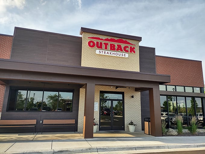 Outback's familiar facade—where "no rules, just right" isn't just a slogan, it's a steak philosophy.