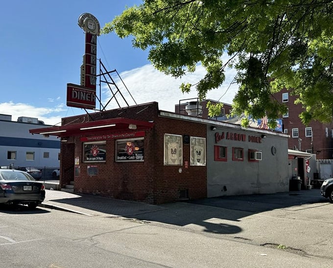 The Red Arrow's vintage sign has welcomed hungry patrons for generations. This isn't just a diner – it's a New Hampshire landmark!
