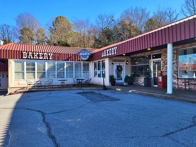 Rick's Bakery's distinctive red awnings signal that serious donut business happens here – like the Embassy of Deliciousness in Fayetteville.