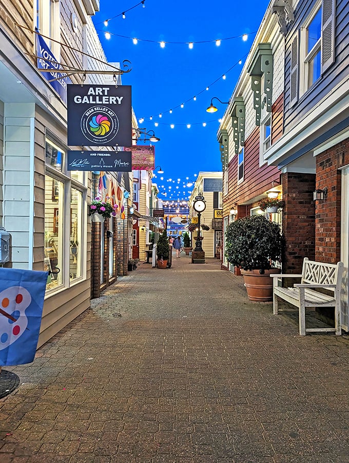 String lights create magic over Rehoboth's walkable streets—where off-season living turns this beach paradise into an affordable haven.