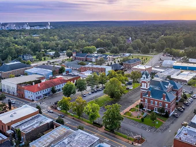 Sunset paints Sandersville's historic buildings in golden hues, transforming an ordinary street into something magical.