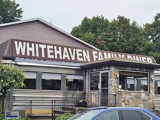 White Haven Family Diner (sign close-up): The sign promises "family diner" and delivers "grandma's kitchen if grandma could cook for 100 people at once."