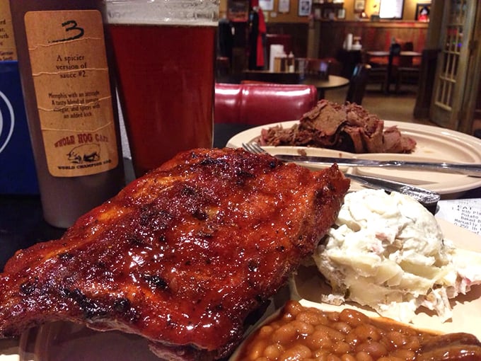 Ribs that make time stand still – glistening with that perfect bark, paired with sides that know their supporting role in this meaty masterpiece.