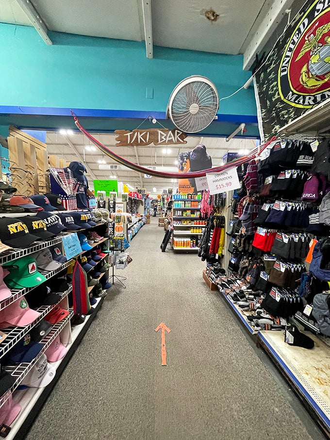 Welcome to the "Tiki Bar" section – because nothing says "I'm on vacation" like tropical-themed shopping in coastal Massachusetts.