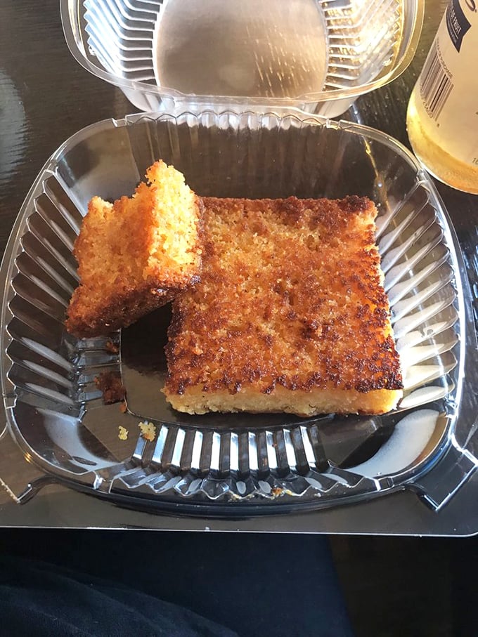 Golden cornbread with the perfect crust – crisp edges giving way to a tender center. The supporting actor that steals every scene.