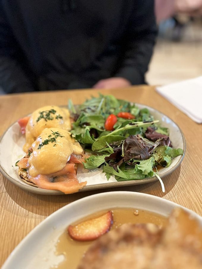 That salmon benedict isn't playing fair—perfectly poached eggs and a side salad that doesn't feel like punishment? Breakfast jackpot achieved.