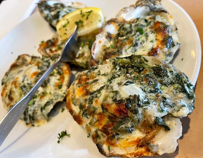 Oysters Rockefeller – where bivalves dress up in their finest spinach, cheese and herbs. Ocean elegance that melts in your mouth.