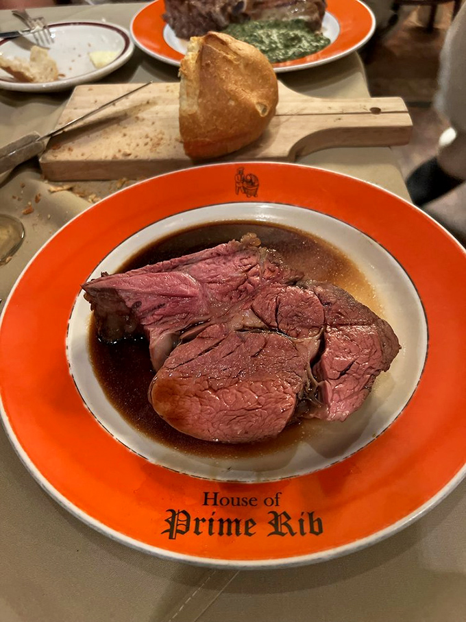 Behold the star of the show – prime rib so perfectly pink it makes even committed vegetarians question their life choices.