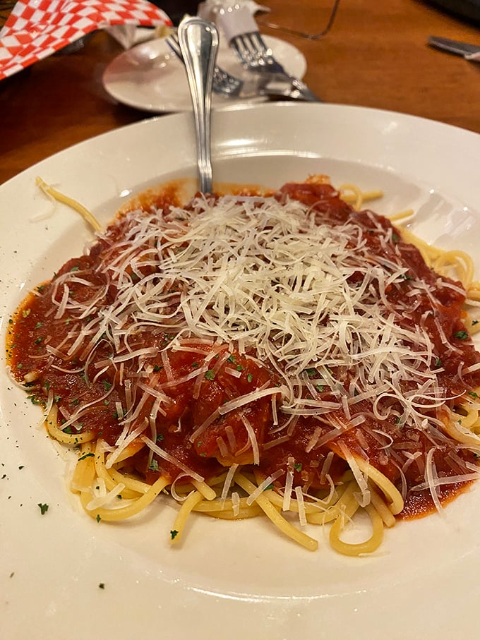 Spaghetti perfection doesn't happen by accident. This mountain of pasta, sauce, and parmesan is what dinner dreams are made of.