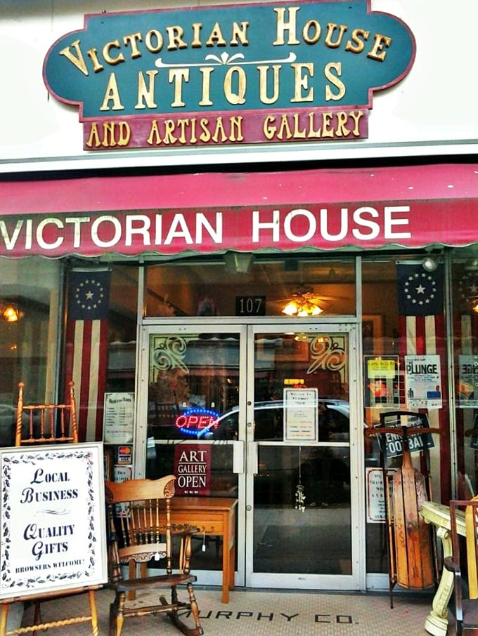 Victorian House Antiques doesn't just sell history—it lives in it. The patriotic display outside is just a hint of the Americana waiting inside.