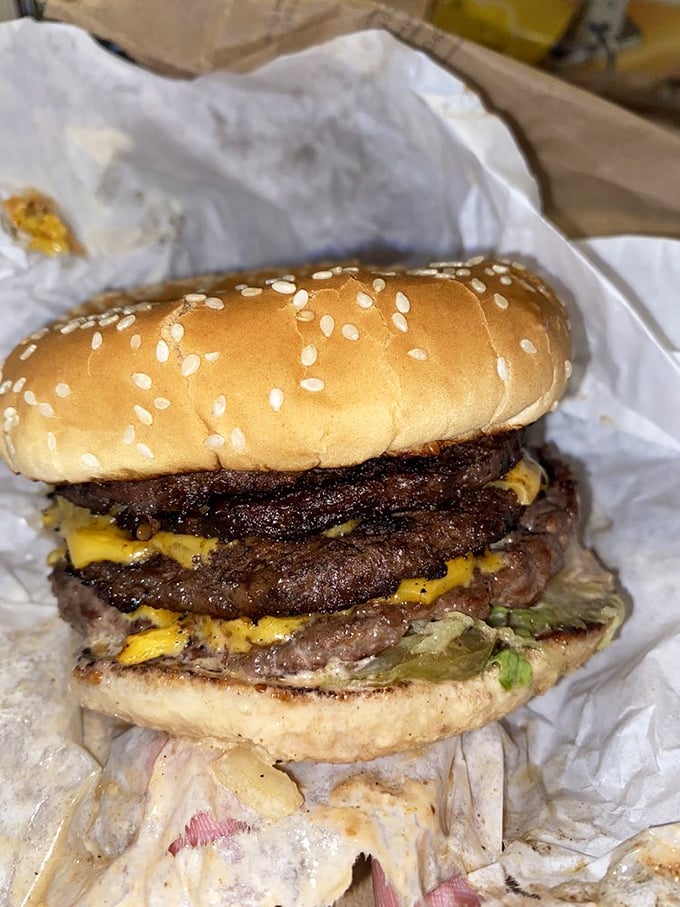 This isn't just a double cheeseburger – it's proof that some of life's greatest pleasures don't need a paragraph of description or a celebrity chef's endorsement.