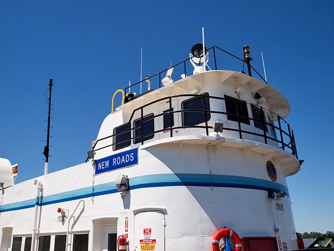 The "New Roads" ferry—your ticket to cross the Mississippi without the interstate hustle. Like a floating time machine connecting river communities since before GPS existed.