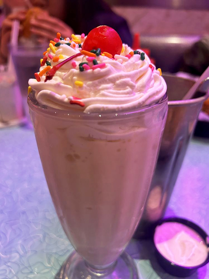 Whipped cream mountain, sprinkle confetti, cherry on top—this milkshake doesn't just bring boys to the yard, it brings everyone to San Diego.