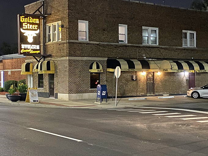 The Golden Steer's iconic sign has guided hungry travelers to charcoal-grilled perfection for generations—like a meaty lighthouse on a delicious shore.