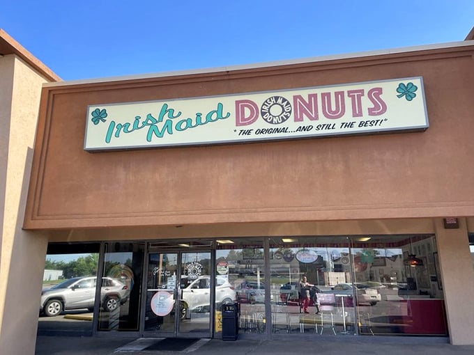 Irish Maid's retro sign promises a blast from the past – where donuts and nostalgia are served in equal, delicious portions.