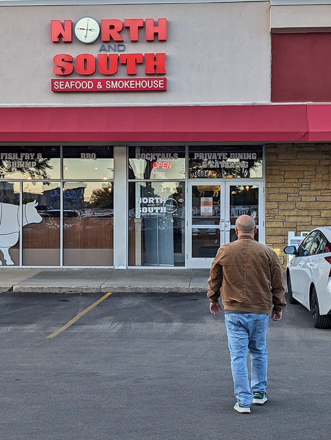 Someone walking into North and South Seafood for the first time, about to discover why locals drive across town for their legendary fish fry.