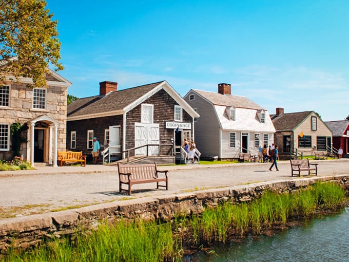 Red brick buildings and white church steeples – Old Mystic's postcard views come with surprisingly reasonable property taxes.