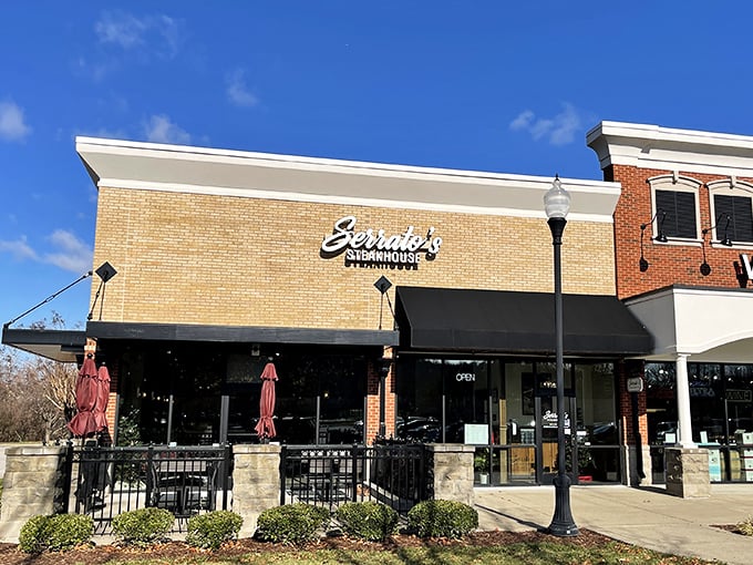 Those red umbrellas aren't just for show – they're beacons guiding hungry Franklin locals to steak nirvana.