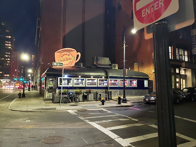 When midnight cravings strike, this illuminated Boston diner becomes an oasis of pancakes and possibility.