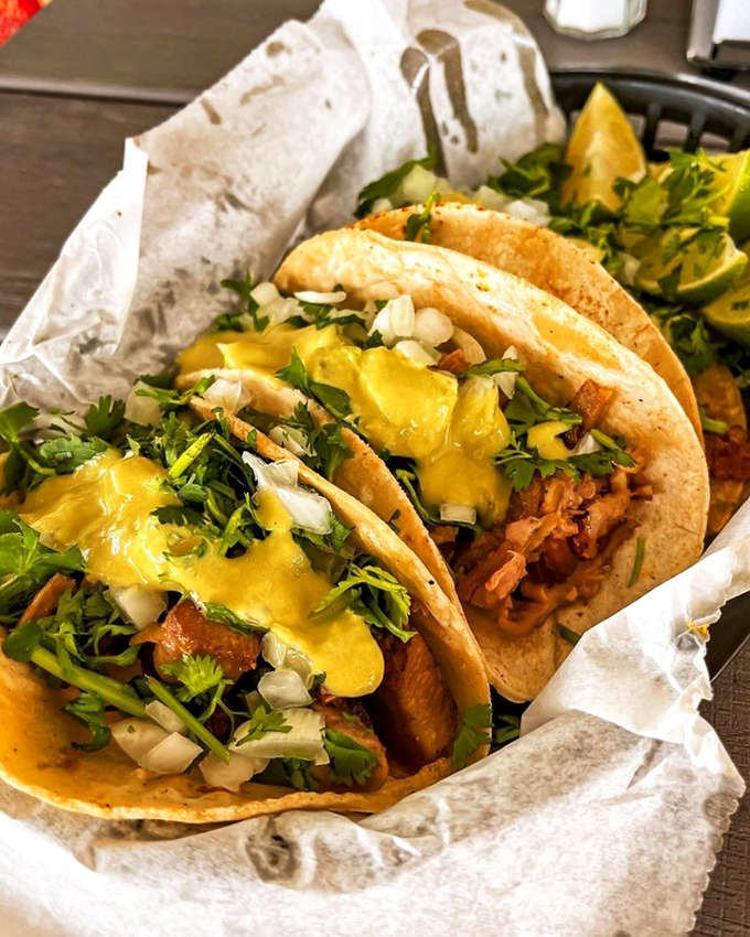 These tacos aren't wearing fancy outfits or trying to impress anyone. They're just being their authentic, flavor-packed selves—and that's more than enough.