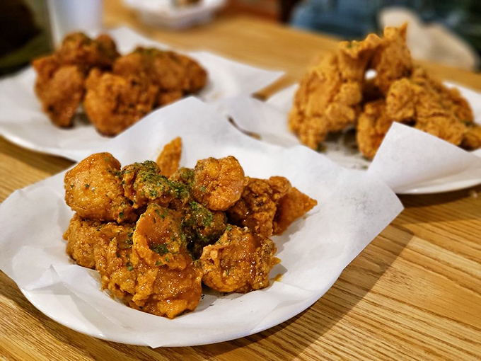 Curry-dusted chicken that looks like it's been rolled in golden treasure. The spices don't just season the chicken – they transform it into edible jewelry.