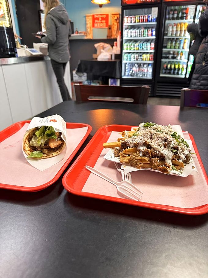 The dynamic duo: a perfectly wrapped gyro alongside fries that have clearly been to flavor school. Comfort food gets its PhD.