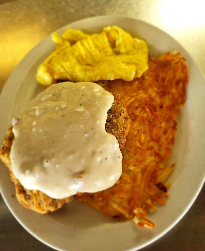 This towering chicken fried steak with creamy gravy proves bigger really is better in Iowa. 