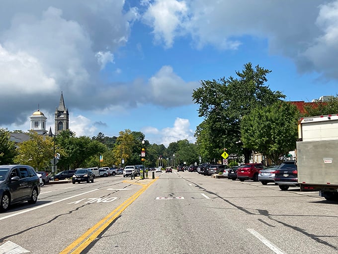 Granville's main thoroughfare offers a perfect blend of small-town charm and unexpected sophistication. Those church spires have witnessed centuries of stories.