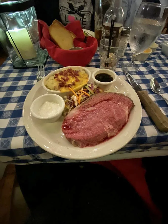 The perfect prime rib doesn't need fancy company—just a loaded baked potato that's dressed better than most people at the mall.