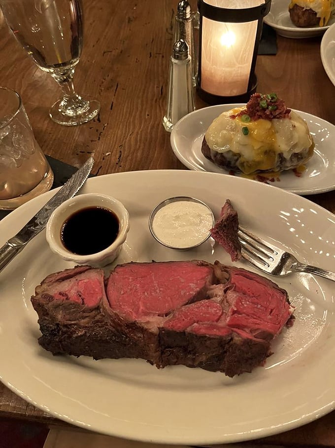 This isn't just dinner; it's a prime rib performance with supporting actors of au jus and horseradish cream that deserves a standing ovation.