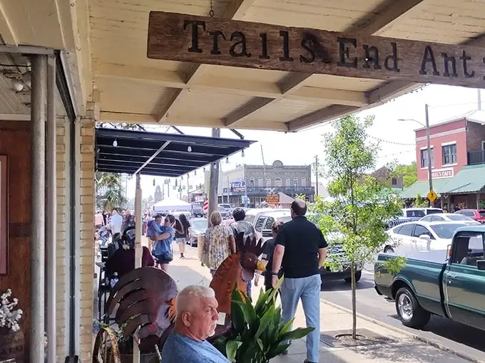 Trails End Antiques offers a shaded respite for shoppers and locals alike, where stories are exchanged as freely as the antiques inside.